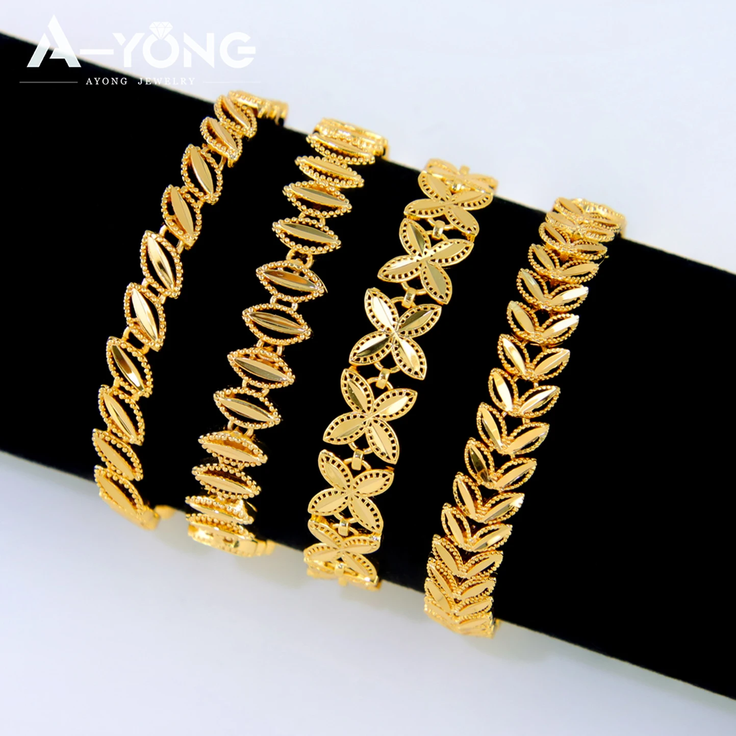 Arab-Elegant-Gold-Color-Leaf-Bracelets-21k-Gold-Plated-Muslim-Tassel ...