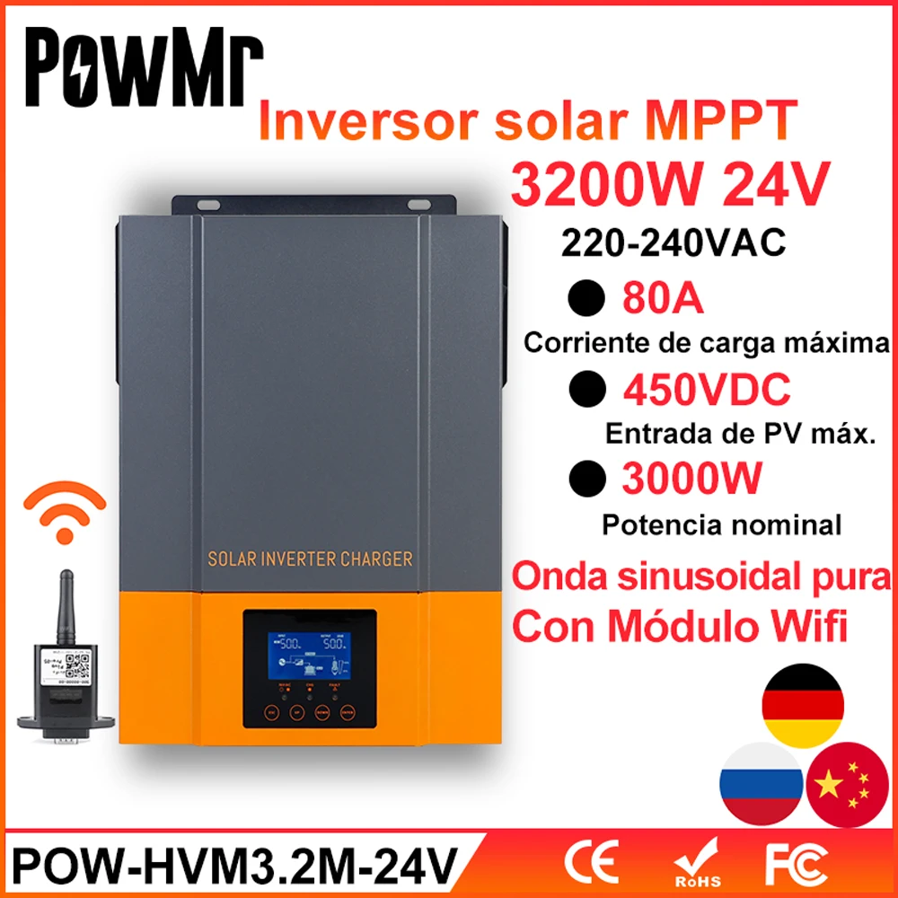 PowMr inversor Solar híbrido, cargador MPPT integrado de 80A, 3,2 kW, 2 ...