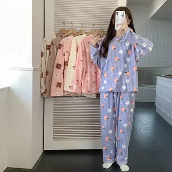 Ev geniş sonbahar takım elbise Set pantolon ve kazak pijama parçası ...