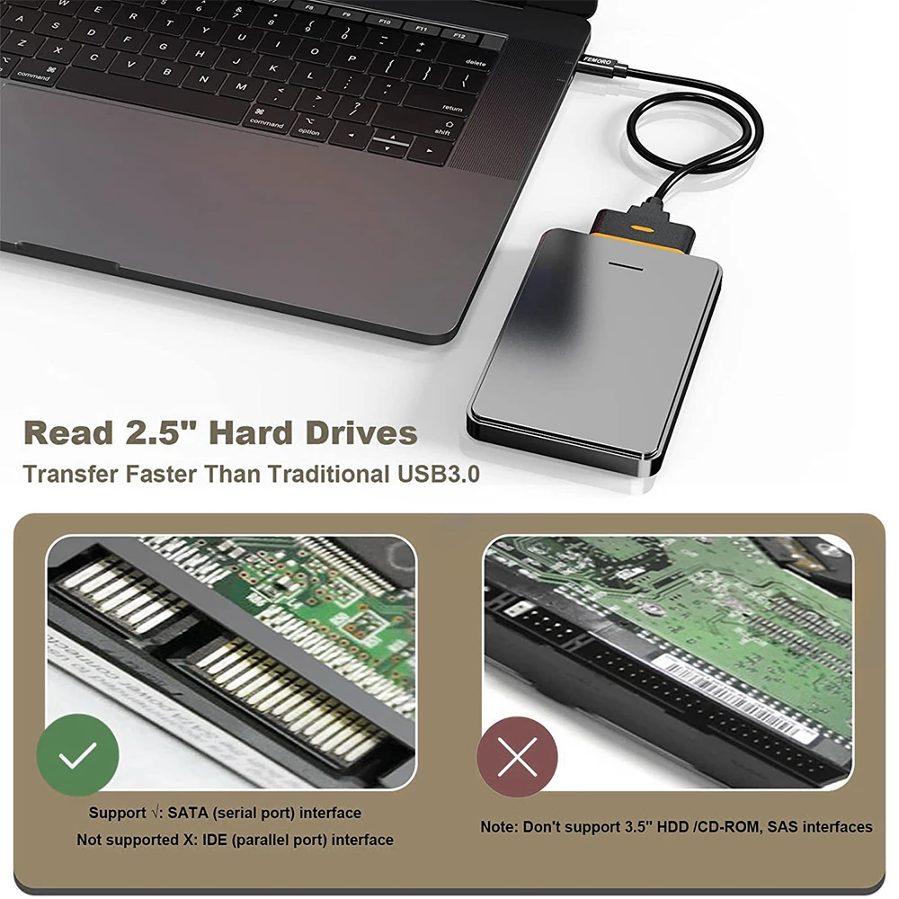 SATA to USB C Cable, USB 3.1 Type-C to 2.5” SATA III Hard Driver ...