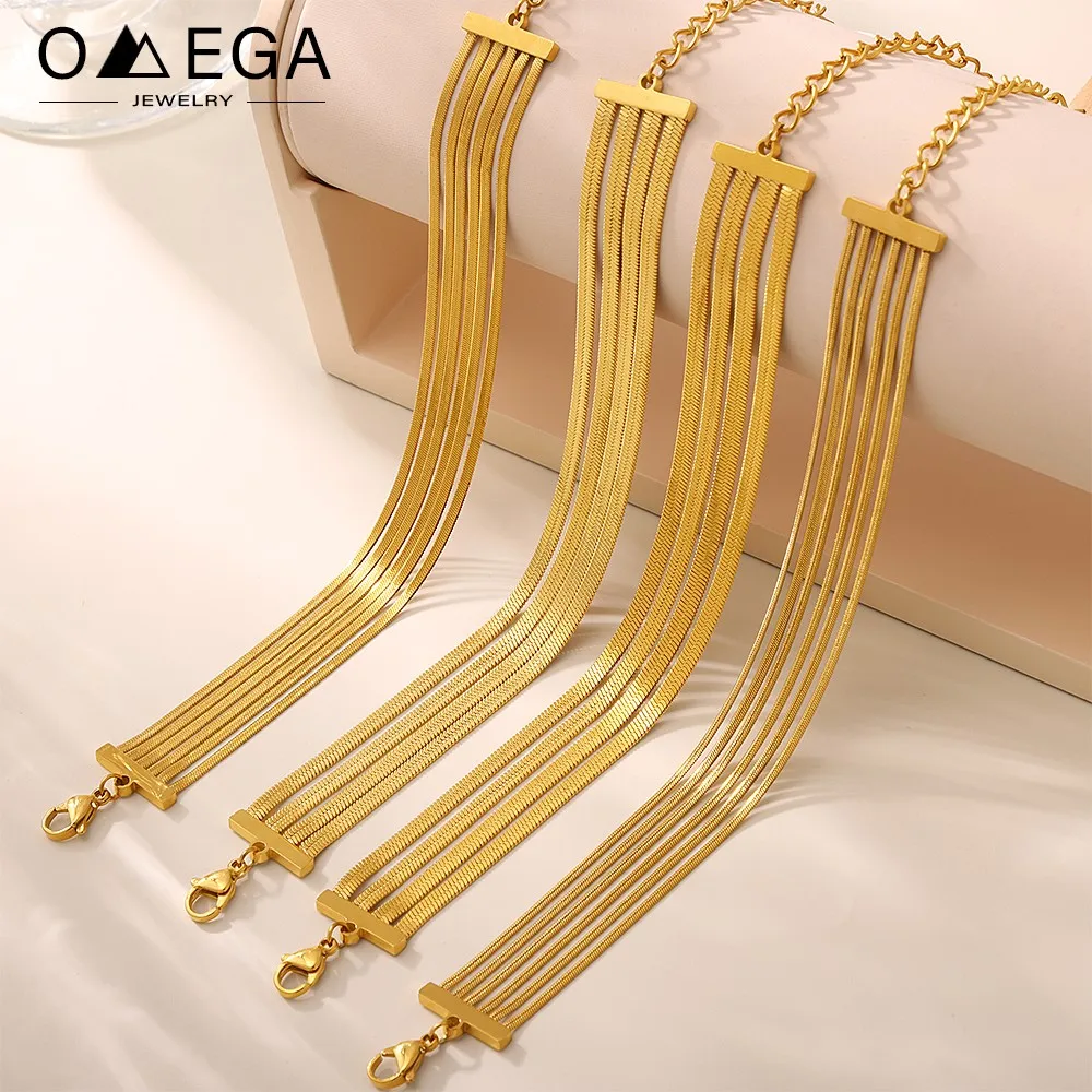 Stainless Steel Multi Chains Bracelets For Women 18k Gold Plated ...