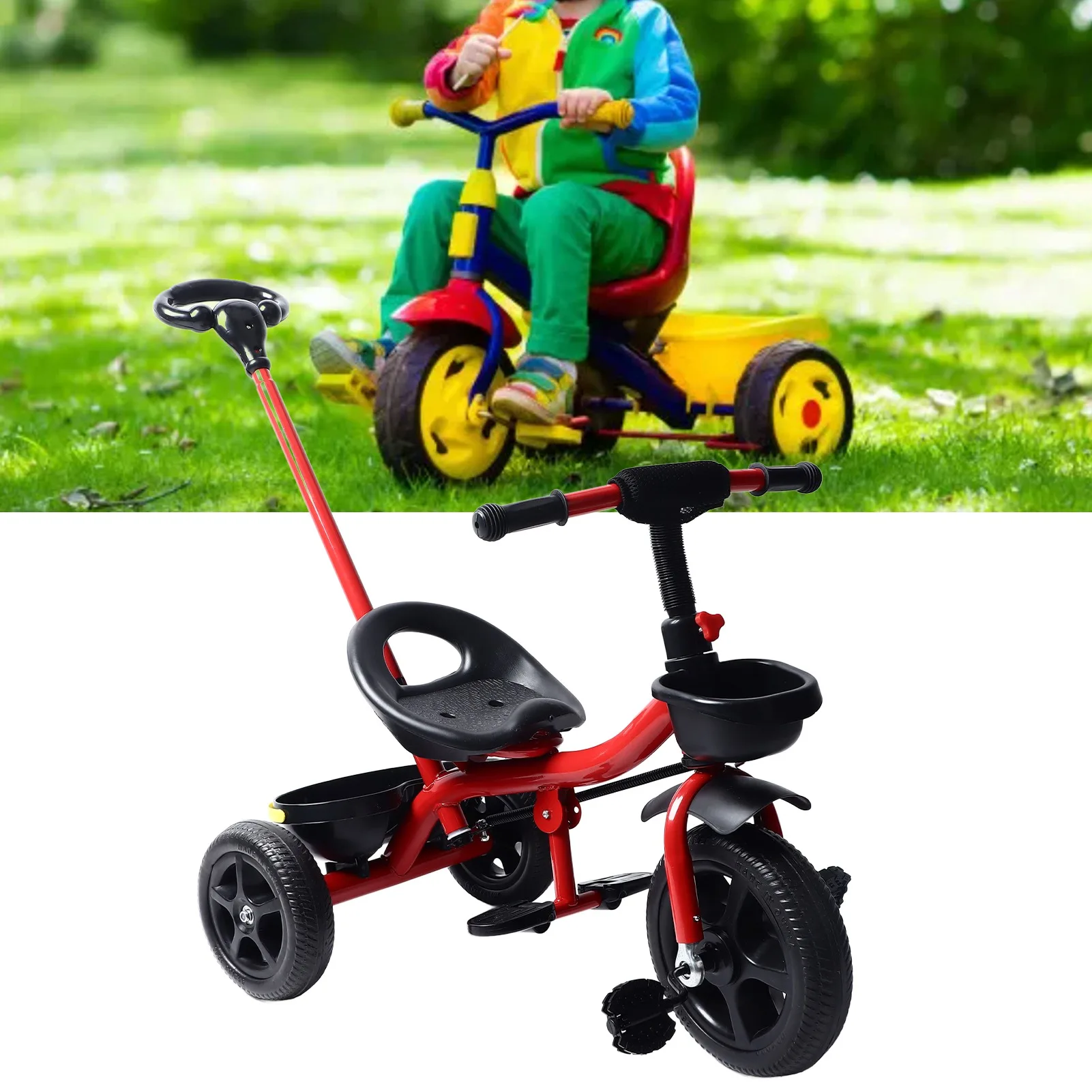 Child's Tricycle Ride On Trike Toddler Tricycle with Parent Push Handle ...