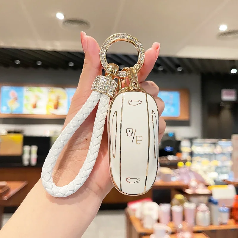Leather-Keychain-Holder-TPU-Car-Smart-Key-Cover-Case-Fob-for-Tesla ...