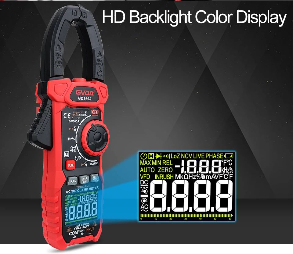 GVDA GD169A Digital Clamp Meter Multimeter