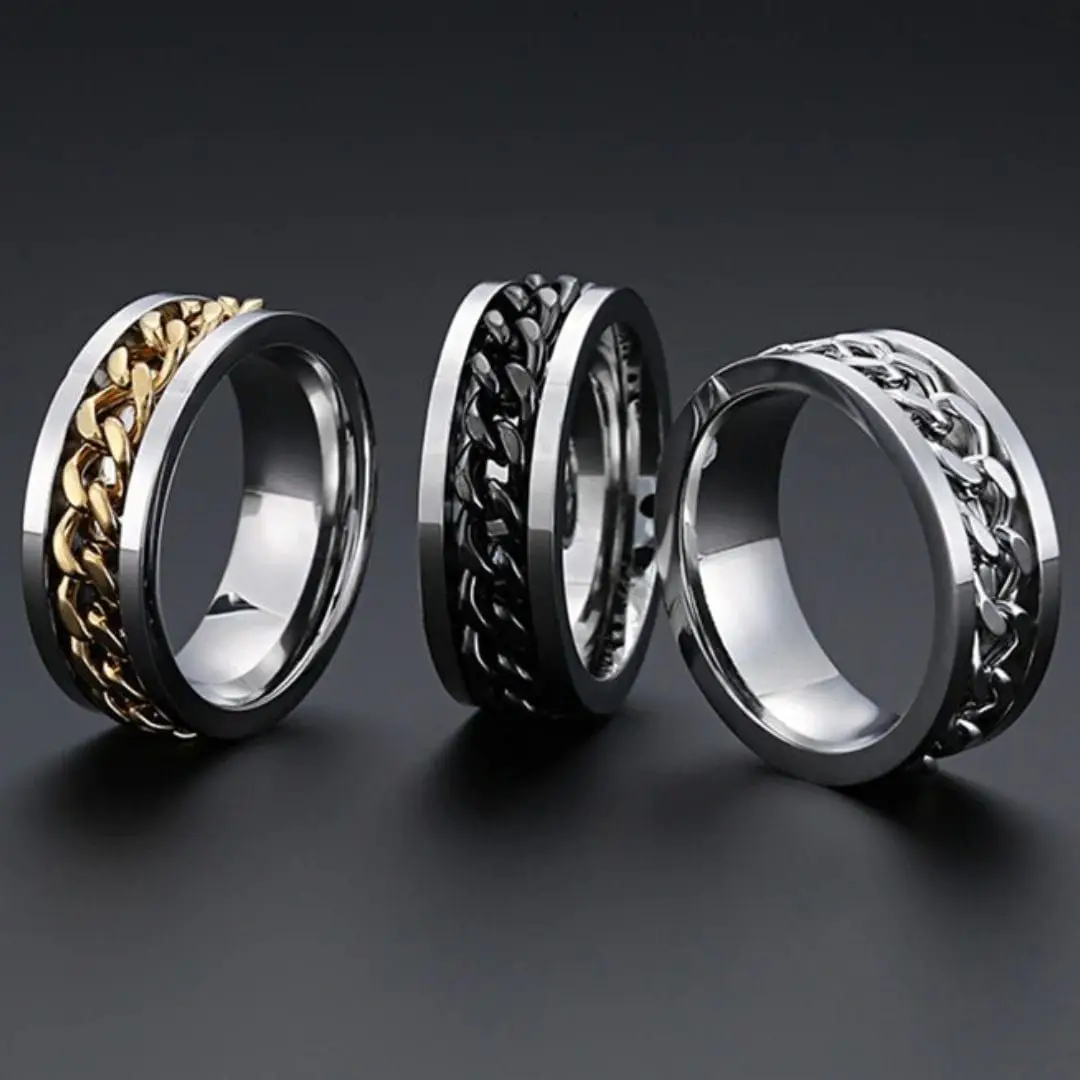 Spin Rotating Anxiety Fidget Titanium Rings For Men Colorful Stainless ...