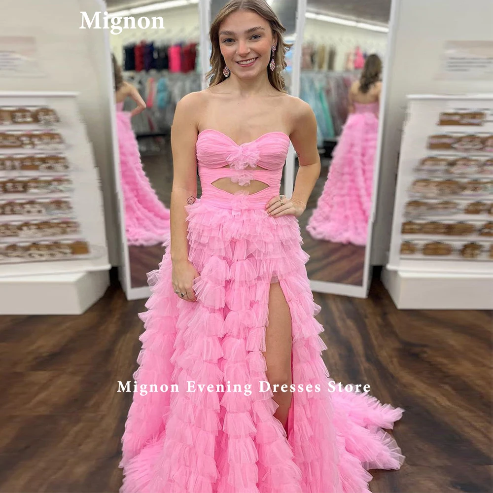 Mignon-Tulle-Sexy-Pleat-Tiered-High-Slit-Cut-out-Evening-Dress-Prom ...