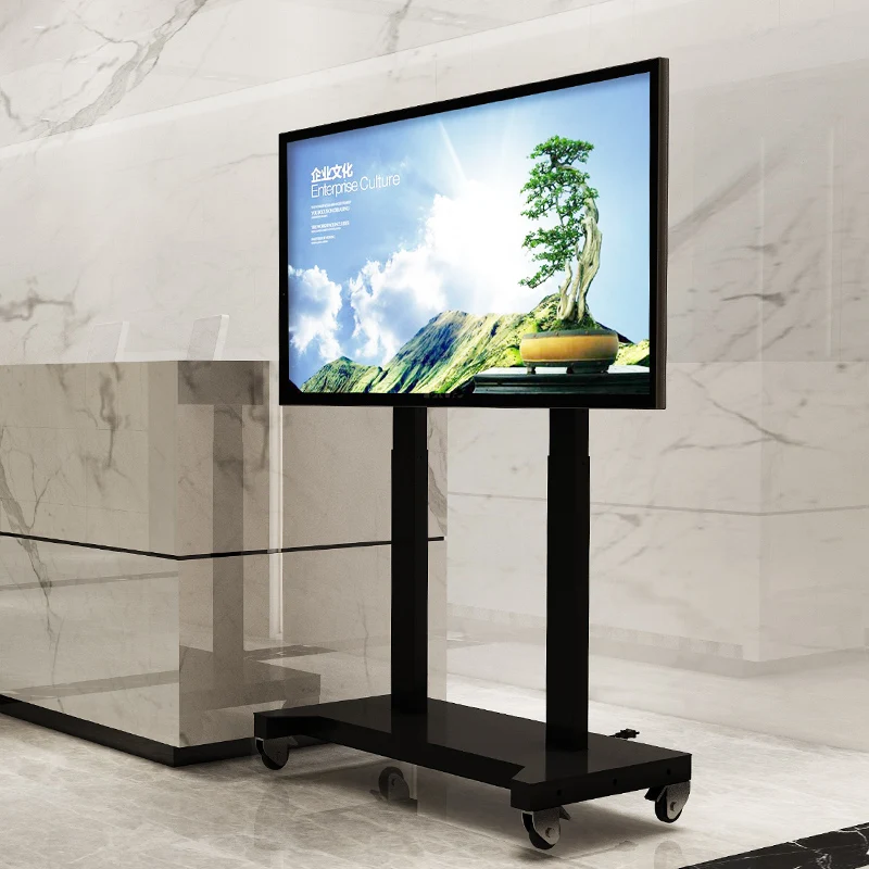 Modern Motorized TV Mount Metal Height Adjustable TV Cart with Wheels ...