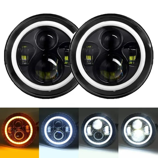 2pc Car 7" Headlights For Land Rover Defender 90 110 Round LED ...