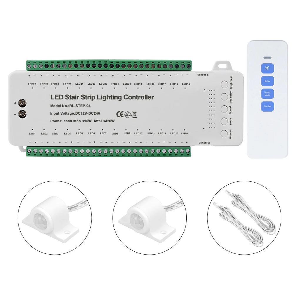 28-Steps-Stair-Lighting-Controller-RF-remote-PIR-Motion-Sensor-28 ...