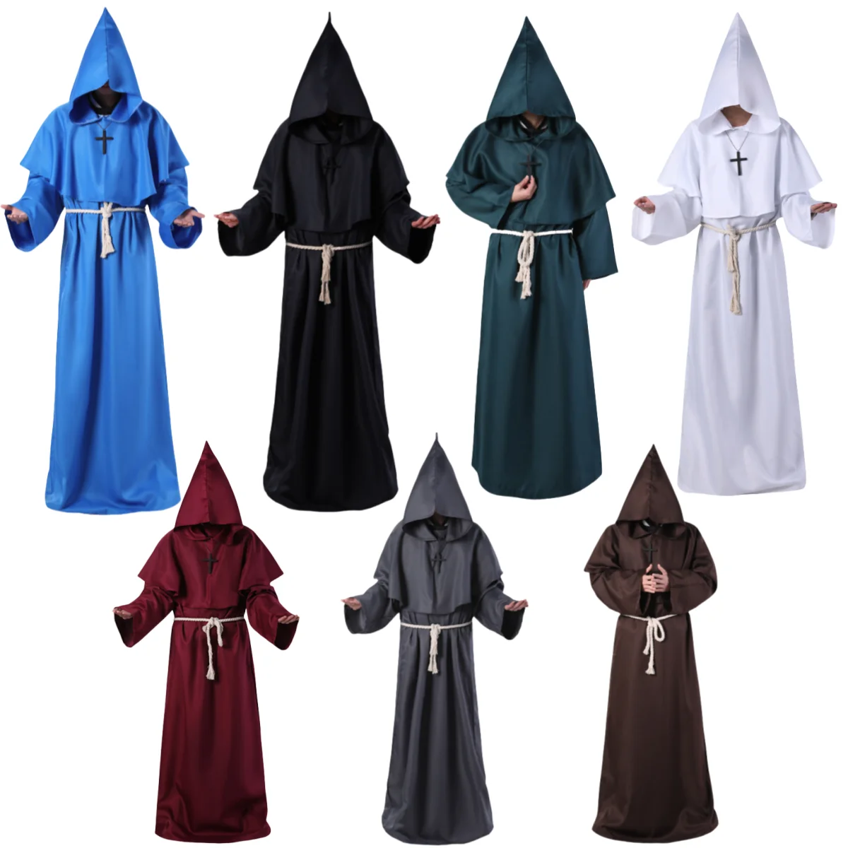Disfraz de Cosplay de la Edad Media, monje cristiano, fraile, sacerdote ...