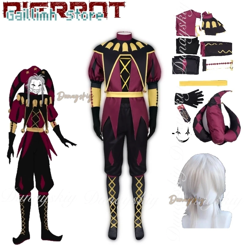 The Freak Circus Game Pierrot Cosplay com peruca branca com a coroa ...