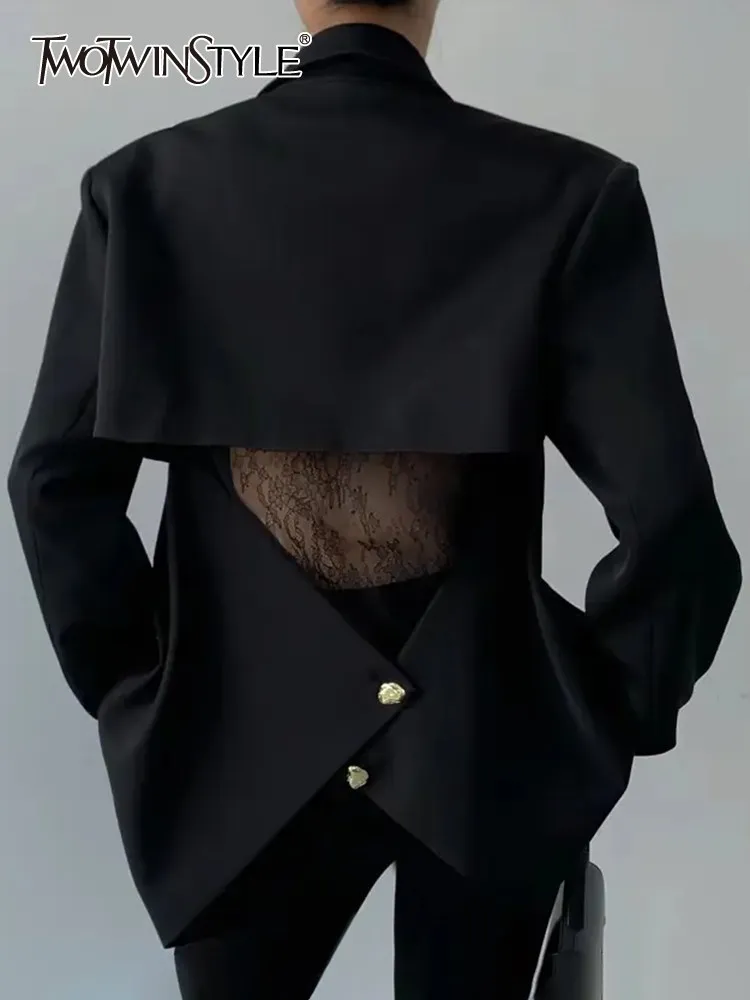 TWOTWINSTYLE-Backless-Split-Chic-Blazer-For-Women-Notched-Collar-Long ...