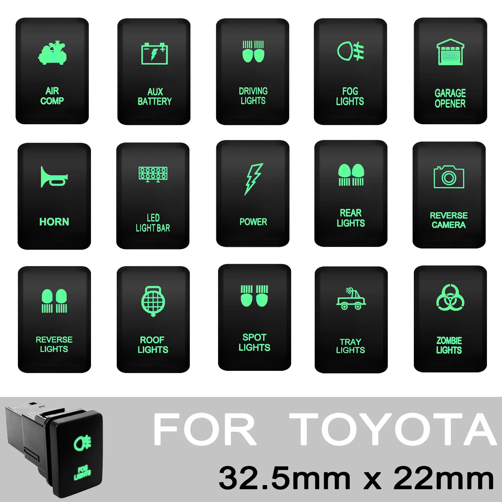 1-Pc-3A-12V-Dual-Green-Led-Illuminated-Push-Switch-for-Toyota ...