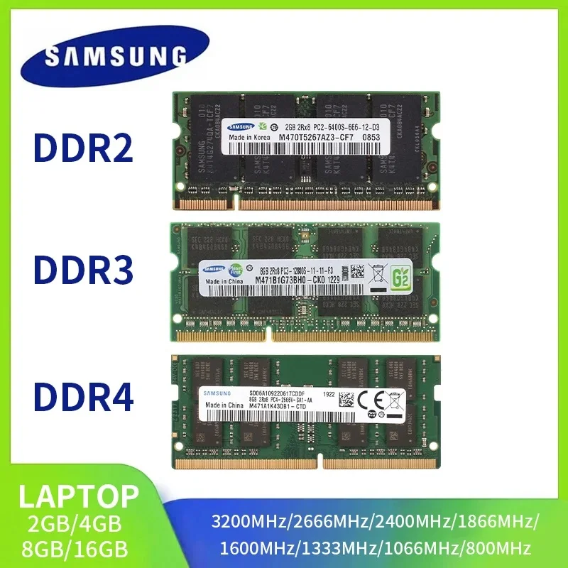 SAMSUNG Laptop Ram DDR4 DDR3 DDR2 16GB 8GB 4GB 2GB 3200 2666 2400 1866 ...