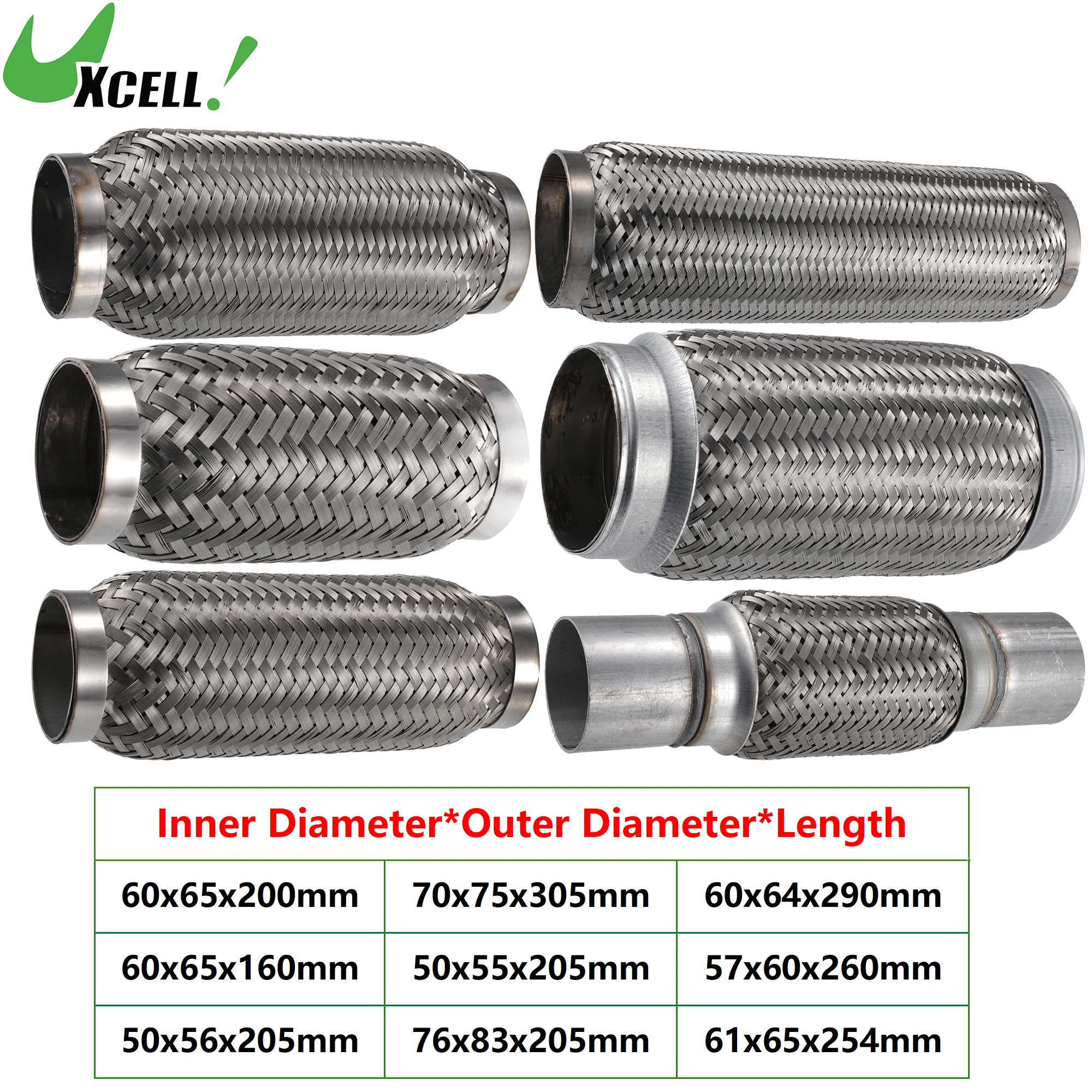 UXCELL 50mm/60mm/70mm/76mm Car Exhaust Flexible Pipe Tubing Universal ...