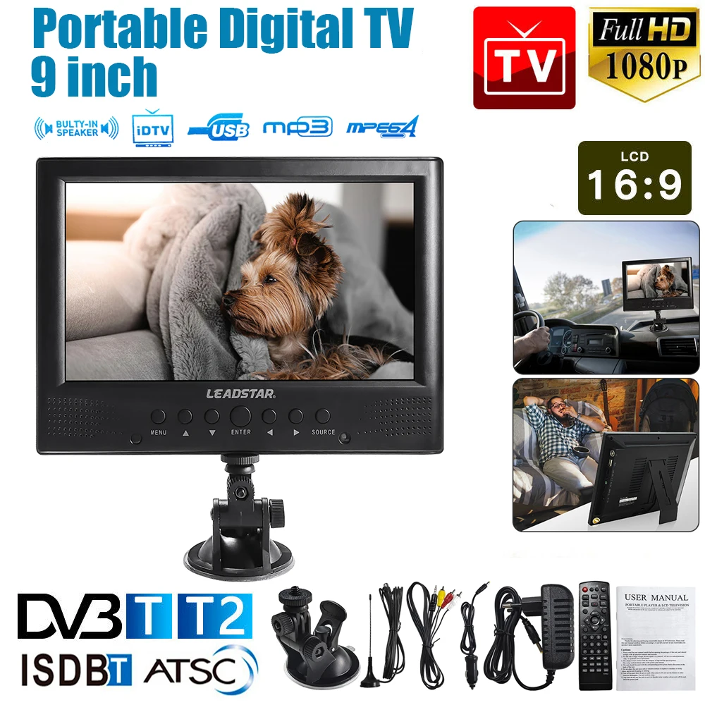 9 Inch Portable Car TV Player Mini HD Digital Television DVB-T/T2 ISDB ...