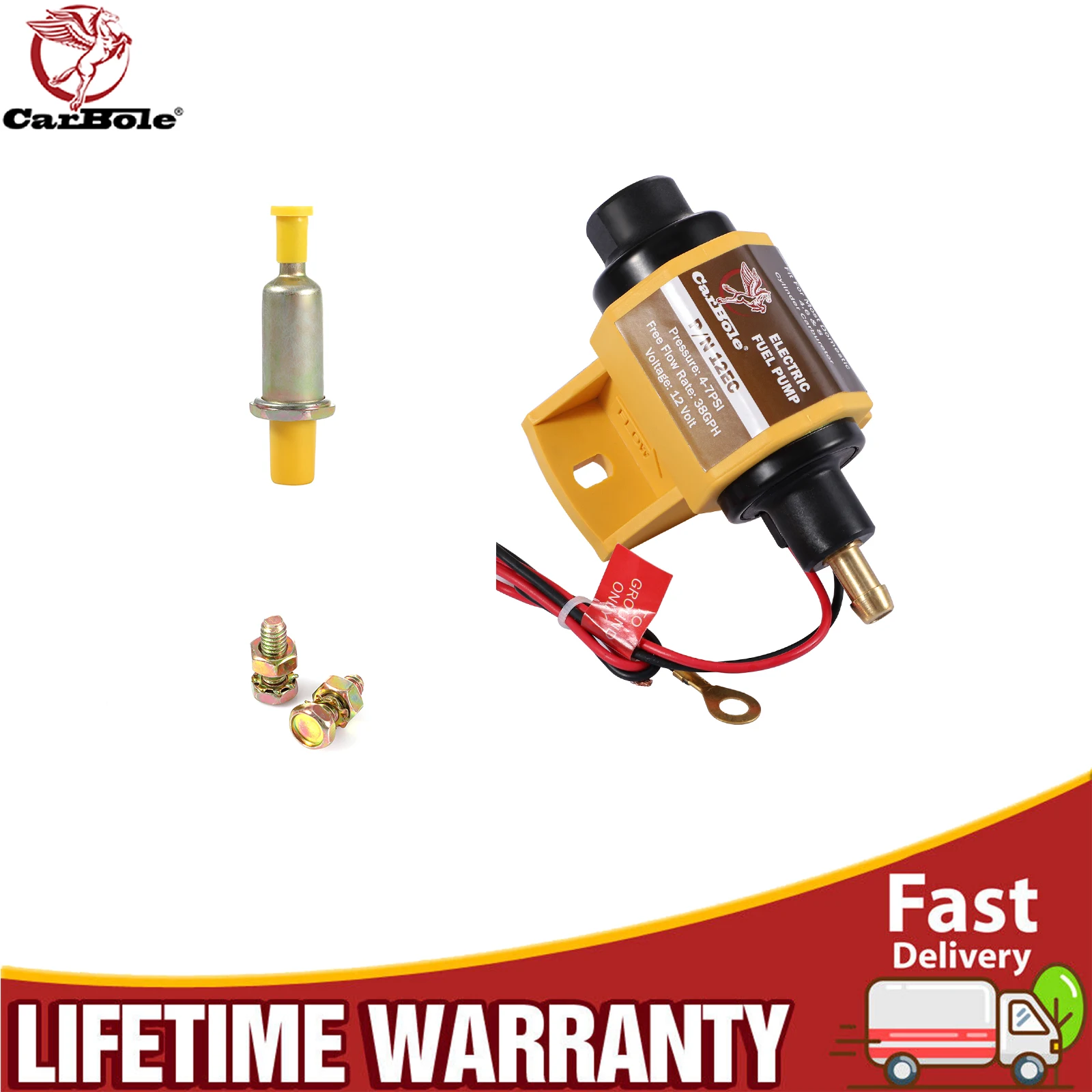 CARBOLE 17301 Universal 38 GPH 12 Volt Micro Electric Fuel Pump 4-7 PSI ...