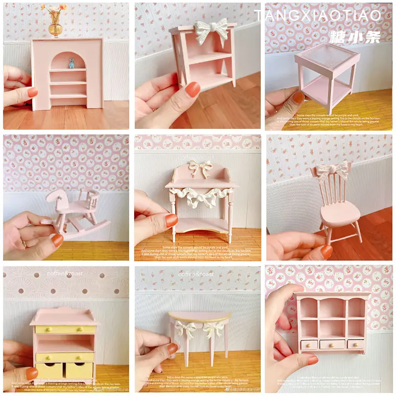 Miniature Dollhouse Table Wooden | Pink Decor Home Coffee Tables ...