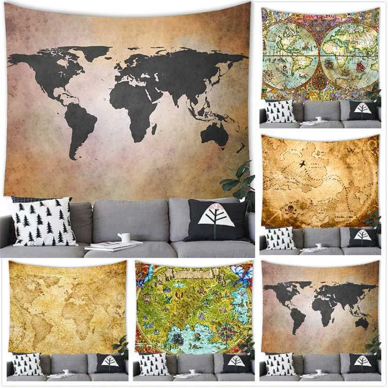 World-Map-Tapestry-Wall-Hanging-World-Map-Navigation-Decor-Tapestry ...