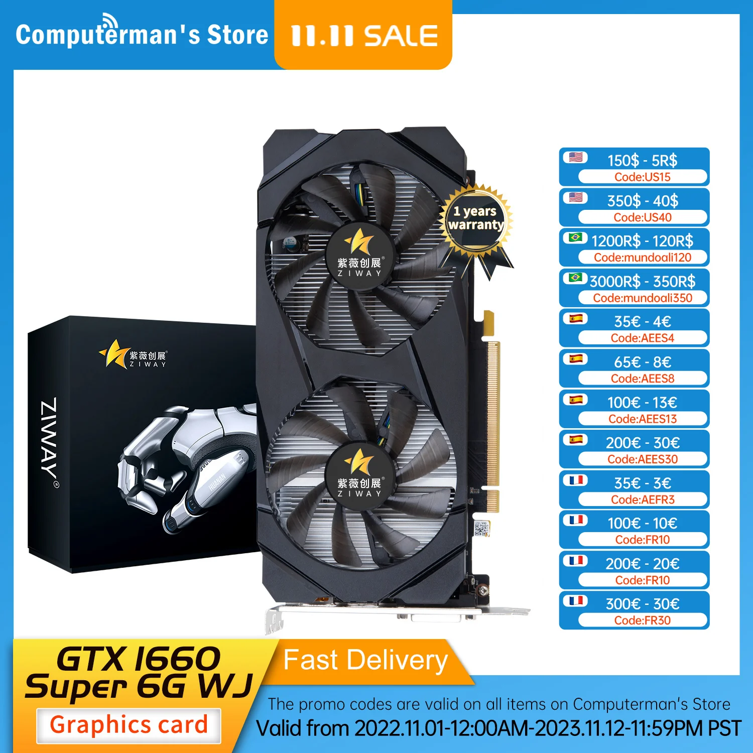 Ziway gtx 1660 super 6g placas gráficas 192bit gddr6 hdmi compatível dp dvi gpu 1660 super 6gb ...