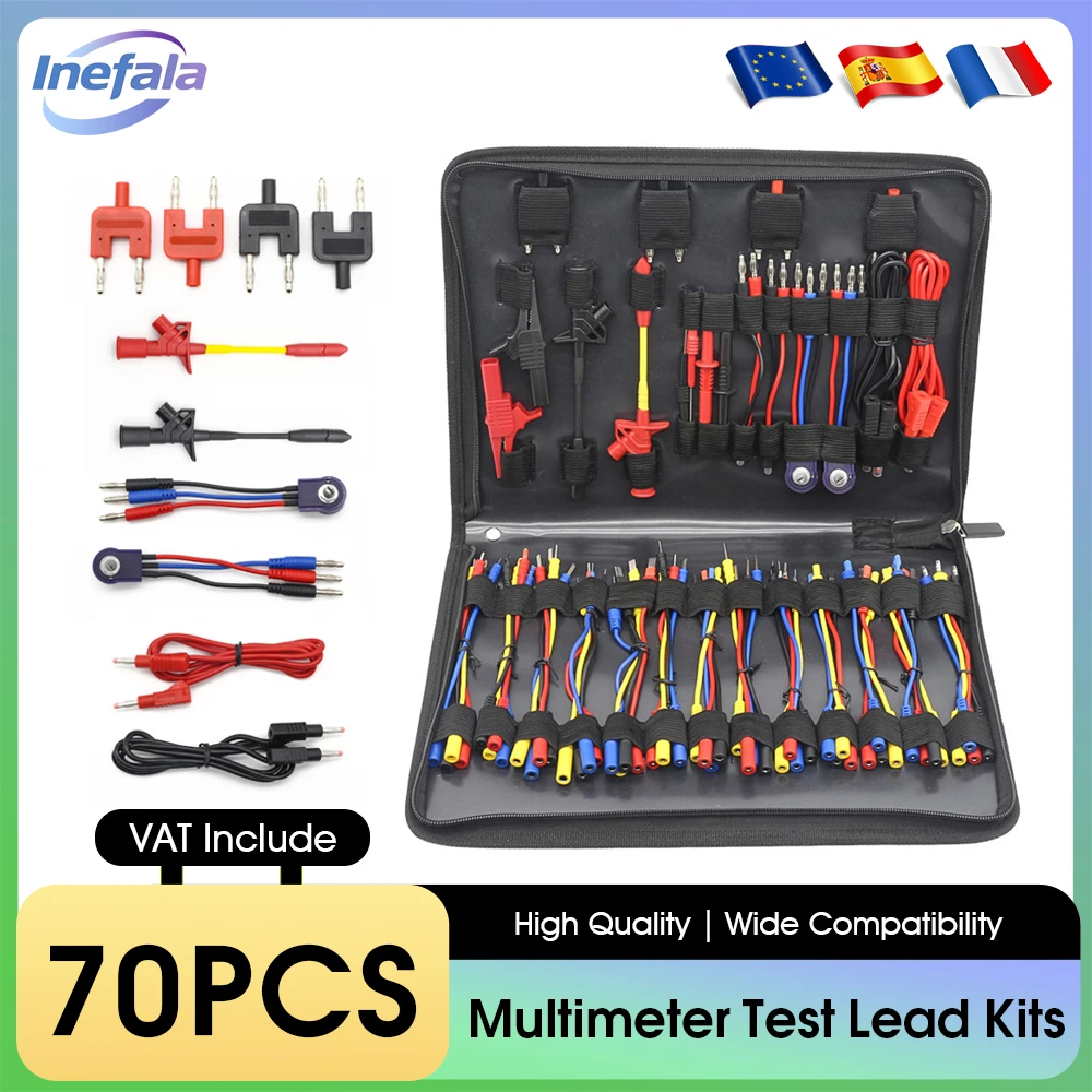 Inefala 70pc Multimeter Test Leads Master Kit Test Probes Clips ...