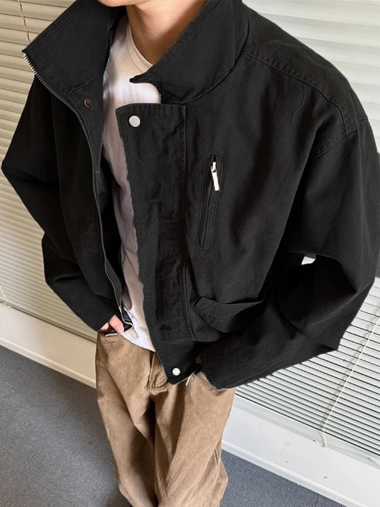Streetwear Vintage Men's Short Jackets 2025 Autumn Casual Slim Long ...