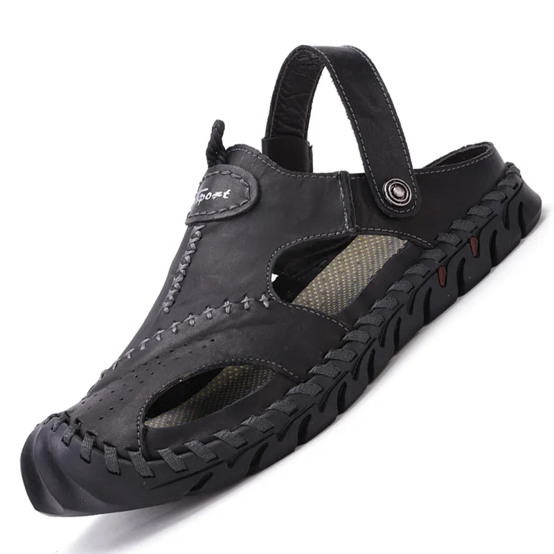 Men Sandals PU Leather Classic Roman Male Summer Walking Beach Flat ...
