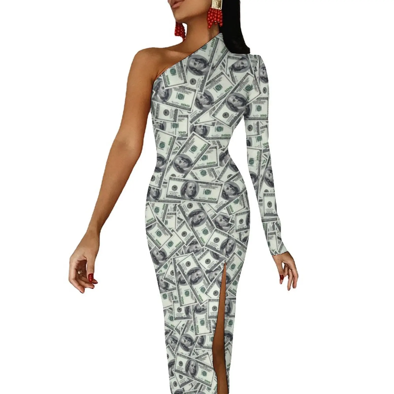 Giant-money-background-100-dollar-bills-Half-Dleeve-Split-Dress-women-s ...