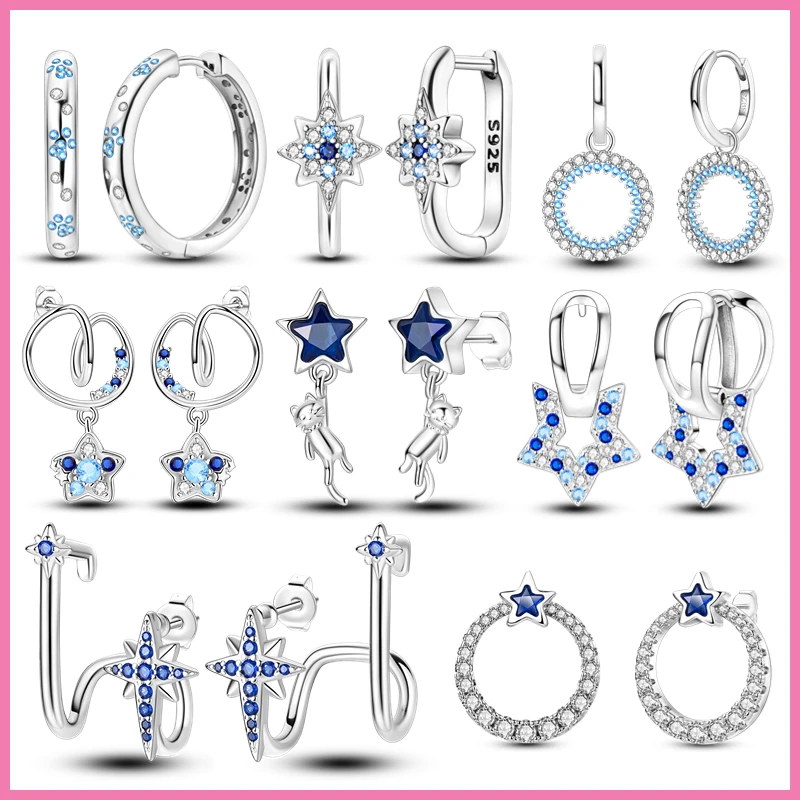 100-925-Sterling-Silver-Sparkling-Blue-Star-Asymmetrical-Heart-Earrings ...