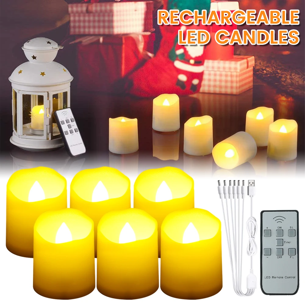 6pcs-Rechargeable-LED-Candle-Light-Flameless-LED-Tealight-with-Remote ...