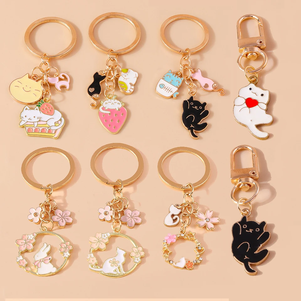 Aihua Cute Enamel Puppy Cats Keychain for Women Girls BFF Bestfriends ...