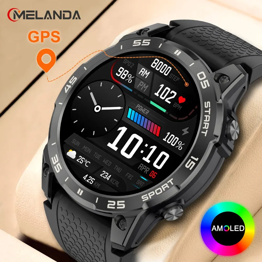 MELANDA-Military-GPS-Smart-Watch-Men-1-43-AMOLED-Screen-Heart-Rate-IP68 ...