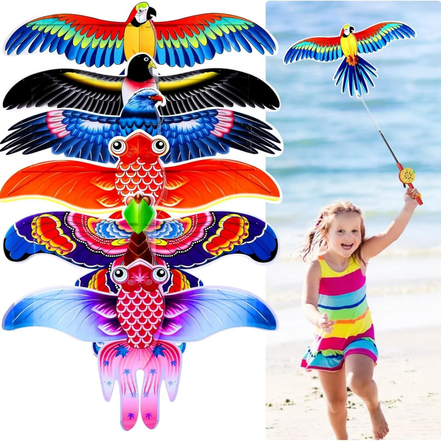 164ft/50m Eagle Kite - Easy Fly Fishing Rod Kite for Kids & Beginners ...