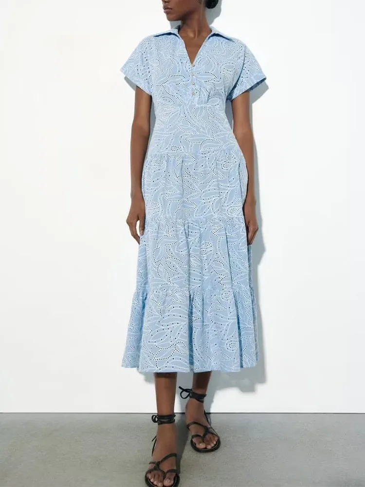 New-Women-s-Contrasting-Color-Cutout-Embroidery-Detail-Back-Slit-Side ...