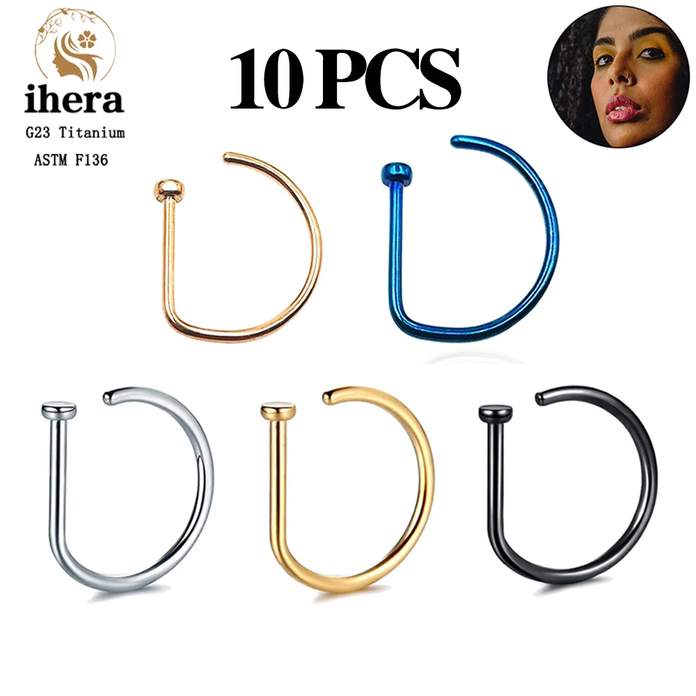 10PCS G23 Titanium D Shape Fake Nose Piercing ASTM F136 20G Nose Ring ...