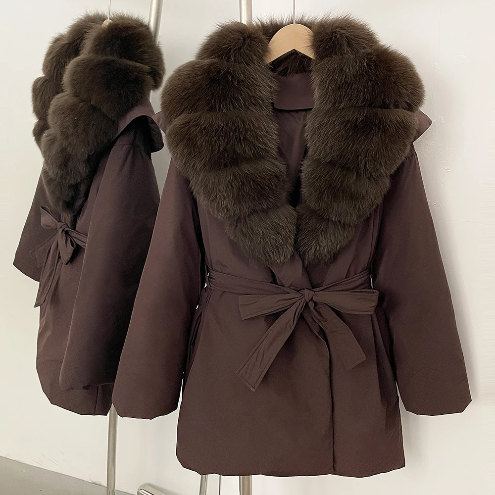 OFTBUY Natural Fox Fur Collar Fluffy Puffer Jacket Women Thickened Warm ...