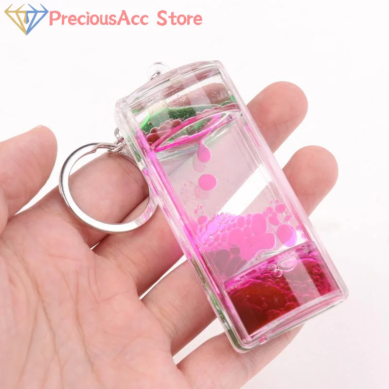 Dynamic Liquid Timers Key Chain Colorful Motion Bubbler Hourglass ...
