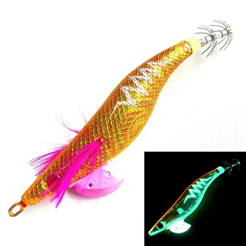 1 Pair Glow Squid Jig With Rings Bead Shrimp Lures Squid