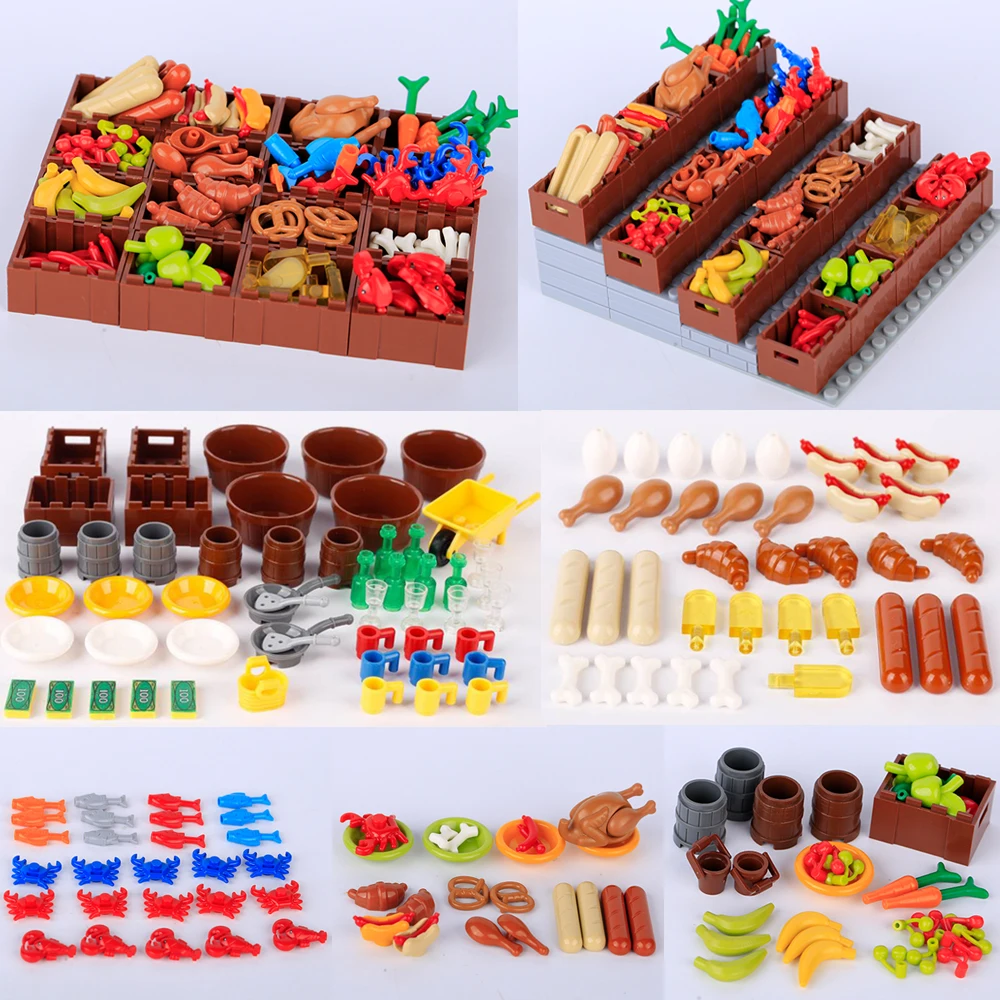 City-Food-Building-Blocks-MOC-Accessories-Grilled-Chicken-Bread-Fish ...