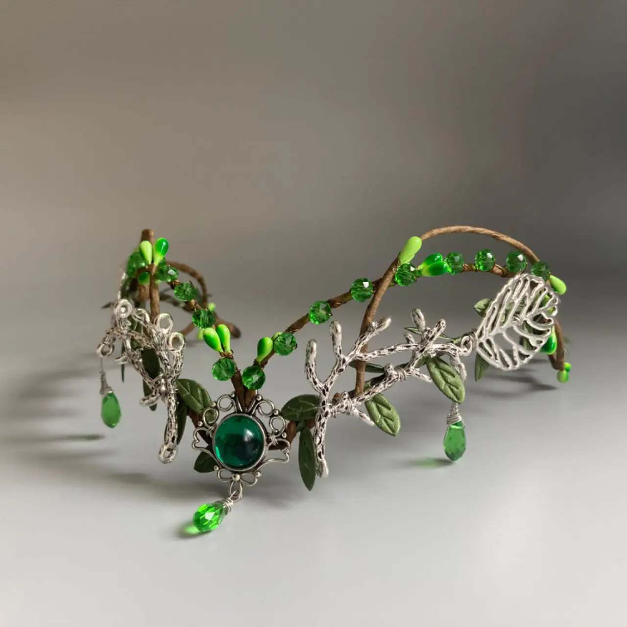Queen Of The Enchanted Emerald Faerie Forest Woodland Moon Tiara with ...