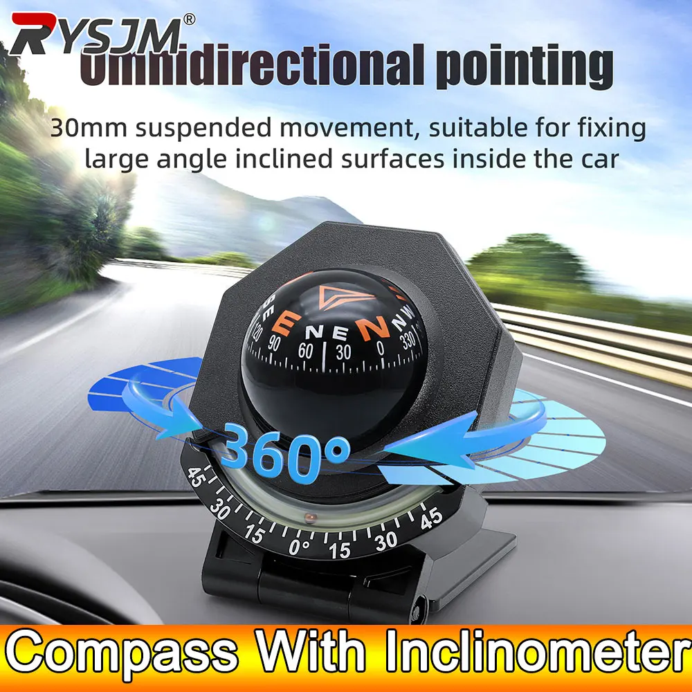 AD 2in1 Car Compass With Inclinometer Guide Ball Foldable High ...