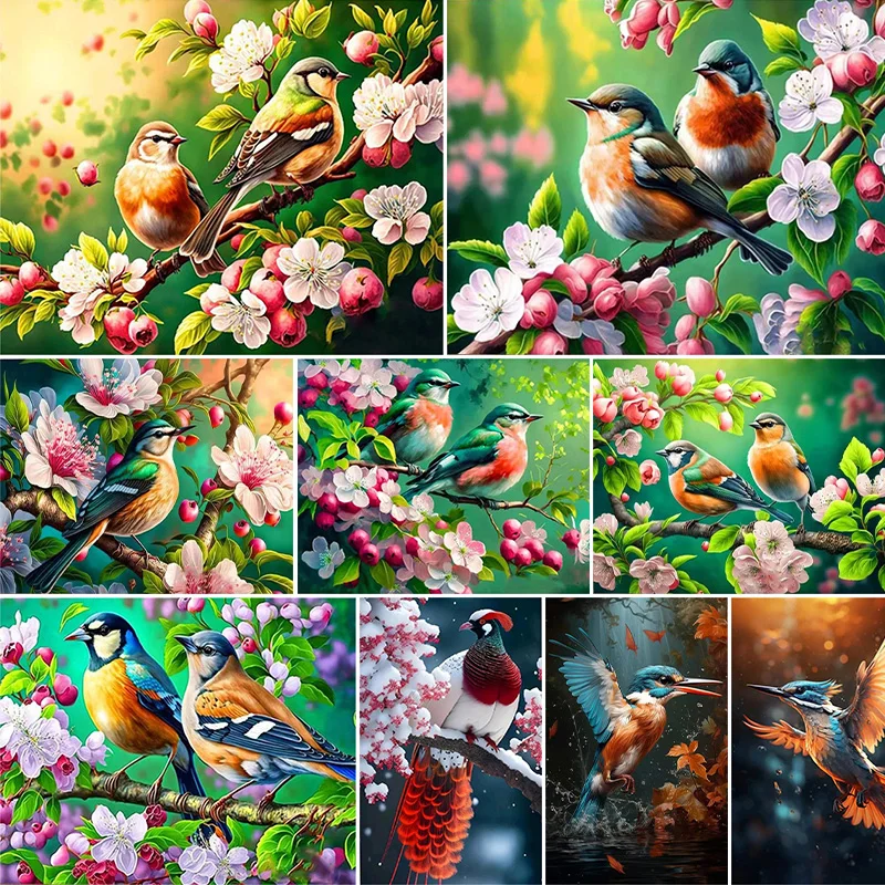 Flowers-Bird-Modular-Picture-for-Coloring-By-Numbers-On-Chemical-Fiber ...
