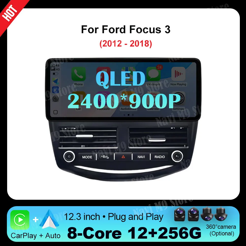 Android 14 For Ford Focus 3 2012-2018 Wireless CarPlay Multimedia ...