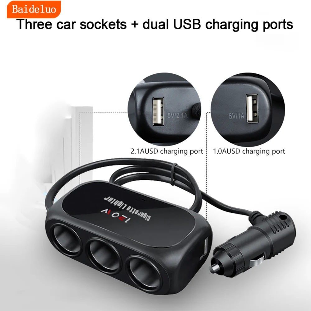 Car-One-Tow-Three-Power-Dual-USB-Interface-Car-Charger-Multi-function ...