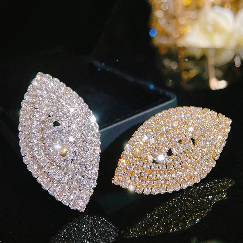 Luxury Shiny Full of Rhinestones Open Ring for Women Fashion Gold Color ...