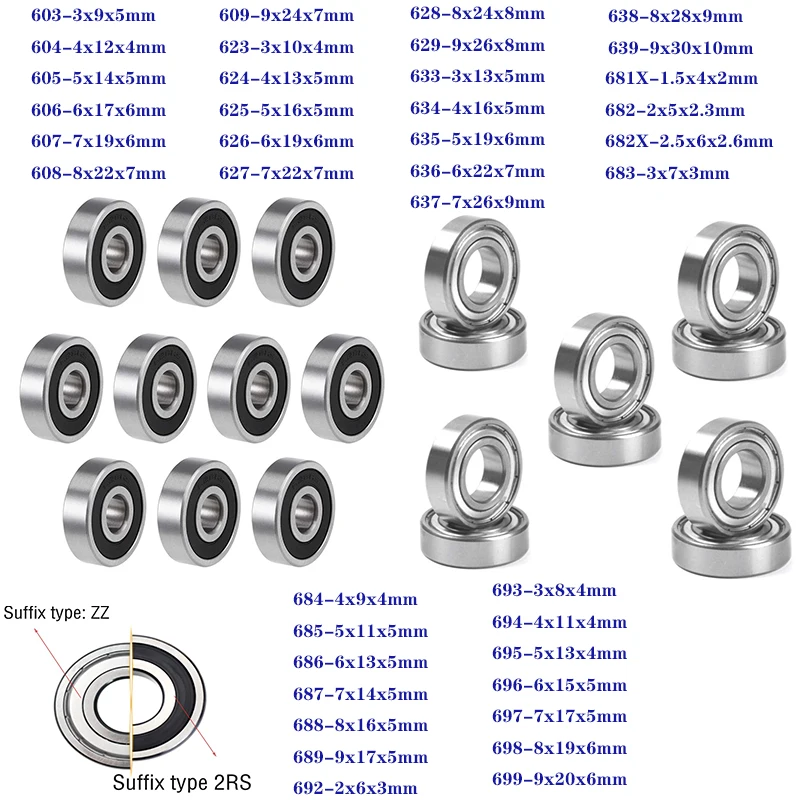 10Pcs-lot-603-699-Miniature-Deep-Groove-Ball-Bearing-604-605-606-608 ...