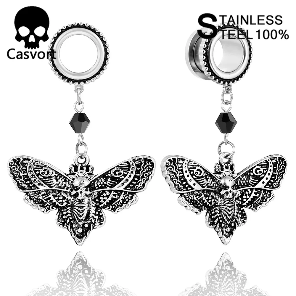 Casvort 2PCS Stainless Steel Fashion Skull Moth Dangles Ear Piercing ...