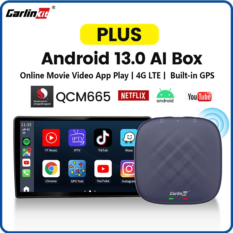 Carlinkit CarPlay Ai TV Box Plus Android13 8+128GB QCM 8-Core 665 6125 Wireless CarPlay Android ...