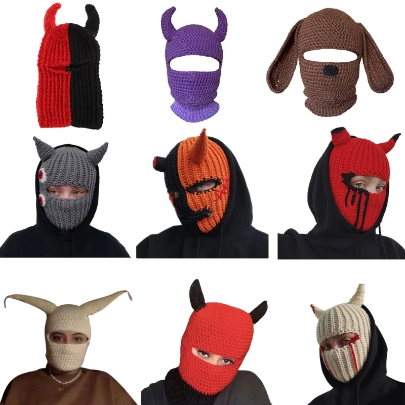 Balaclava Knitted Hat Funny | Balaclava Mask Horns | Balaclava Com ...