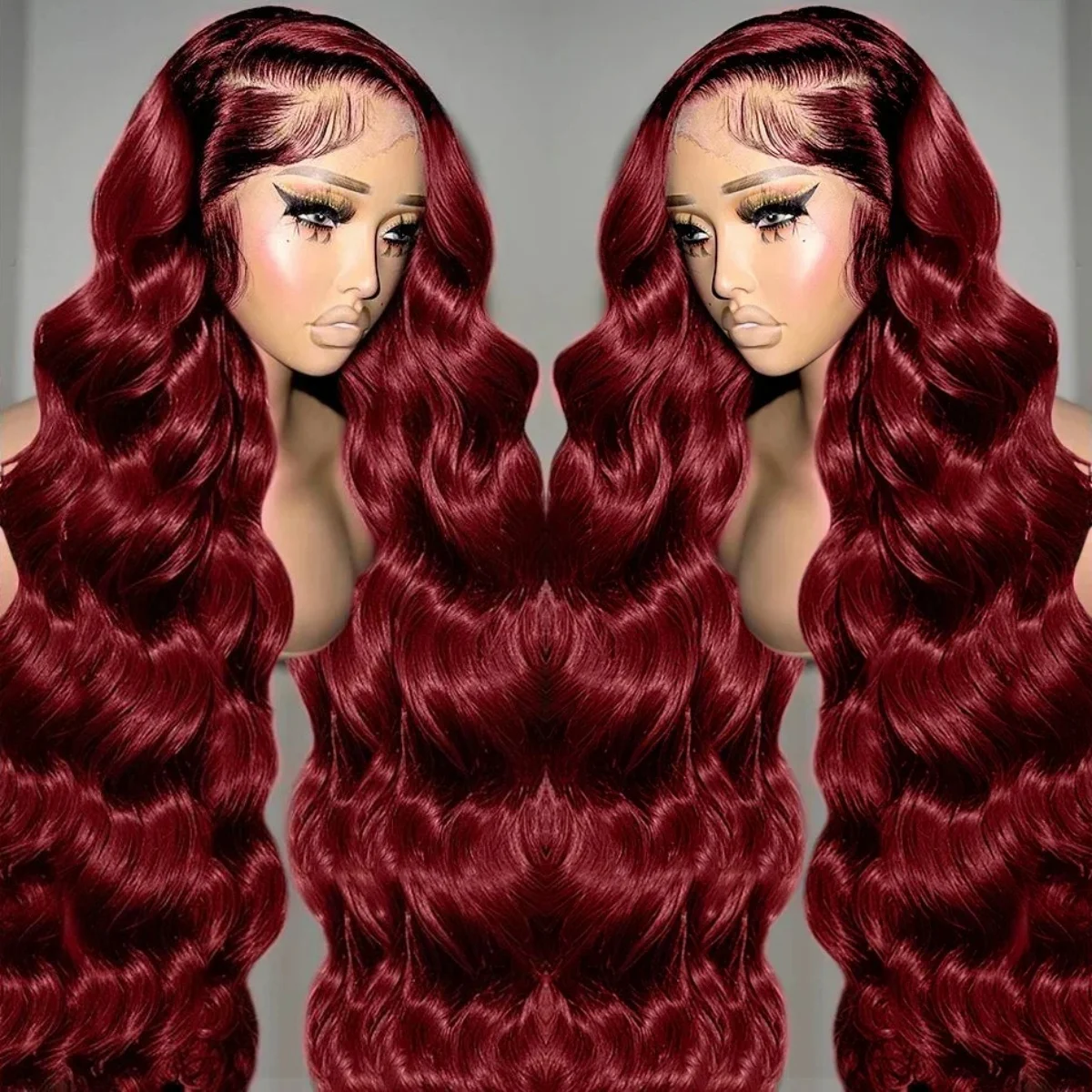 Yaki-Synthetic-Lace-Wig-6-32Inch-99j-Burgundy-180-Density-Lace-Front ...